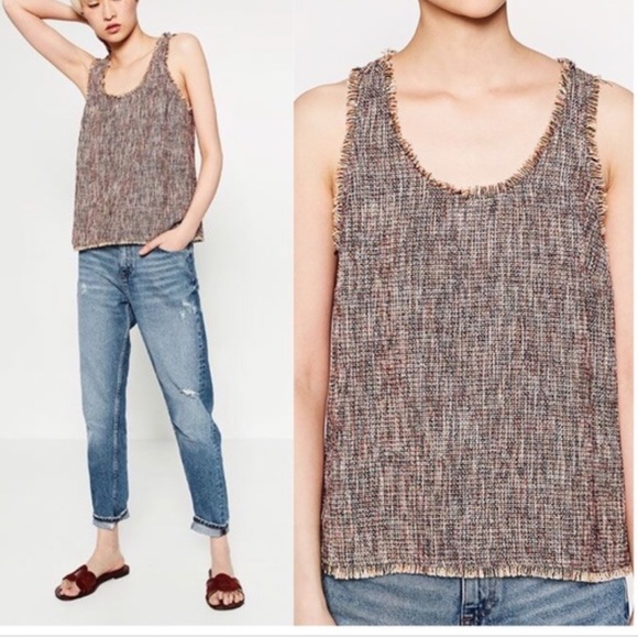 Zara | Tops | Zara Multicolor Tweed Fringe Sleeveless Top Small | Poshmark